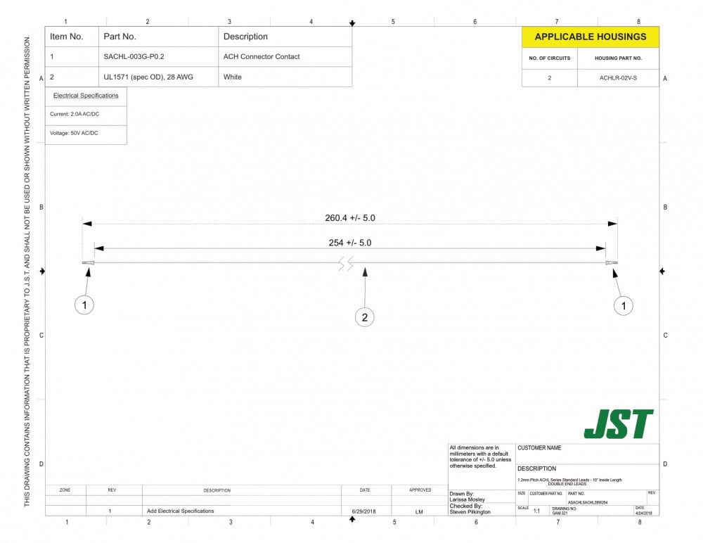JST ACH connector contact technical document