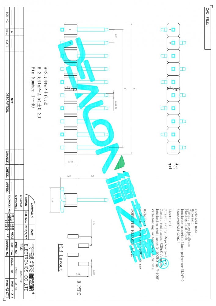DEALON DZ254S-11-15-48 connector technical drawing
