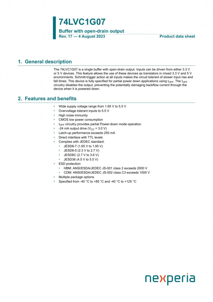 74LVC1G07 technical document page 1