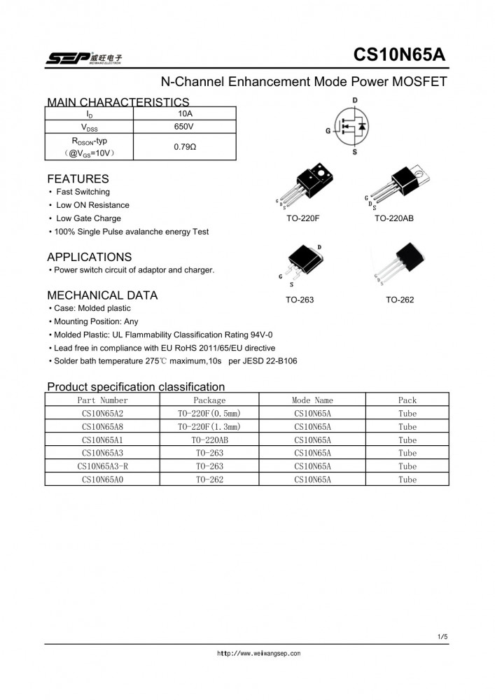 CS10N65A2 datasheet page 1
