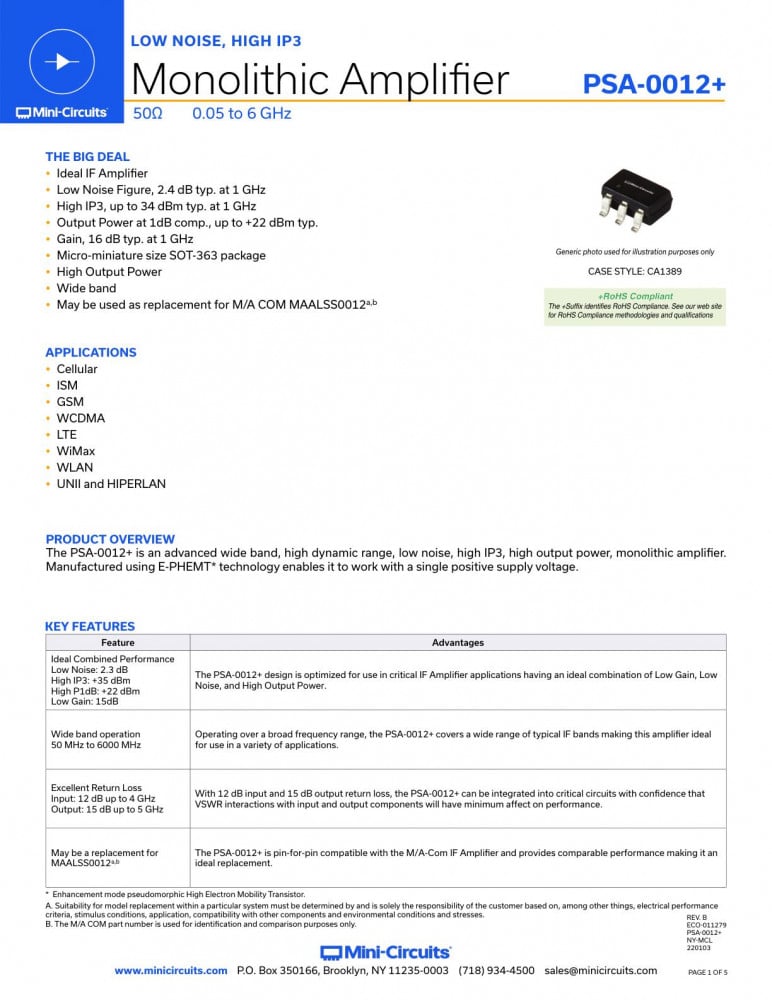 PSA-0012+ datasheet page 1