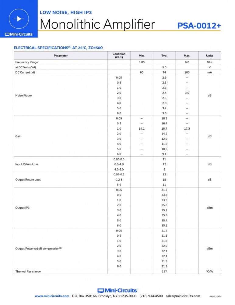 PSA-0012+ datasheet page 2