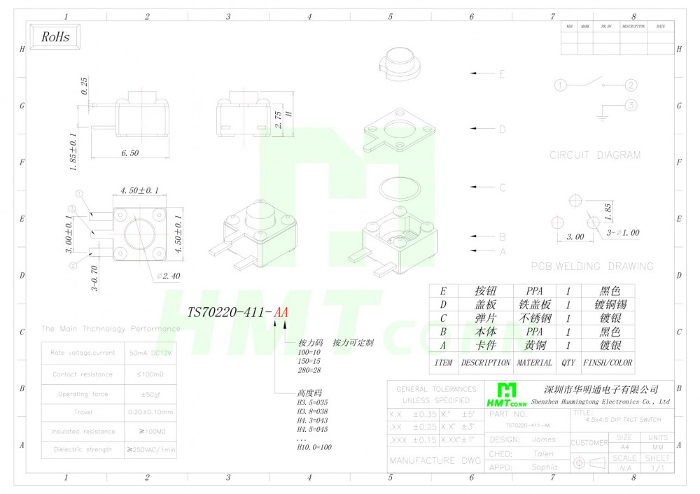 HMTCONN TS70220-411-04528 technical document page