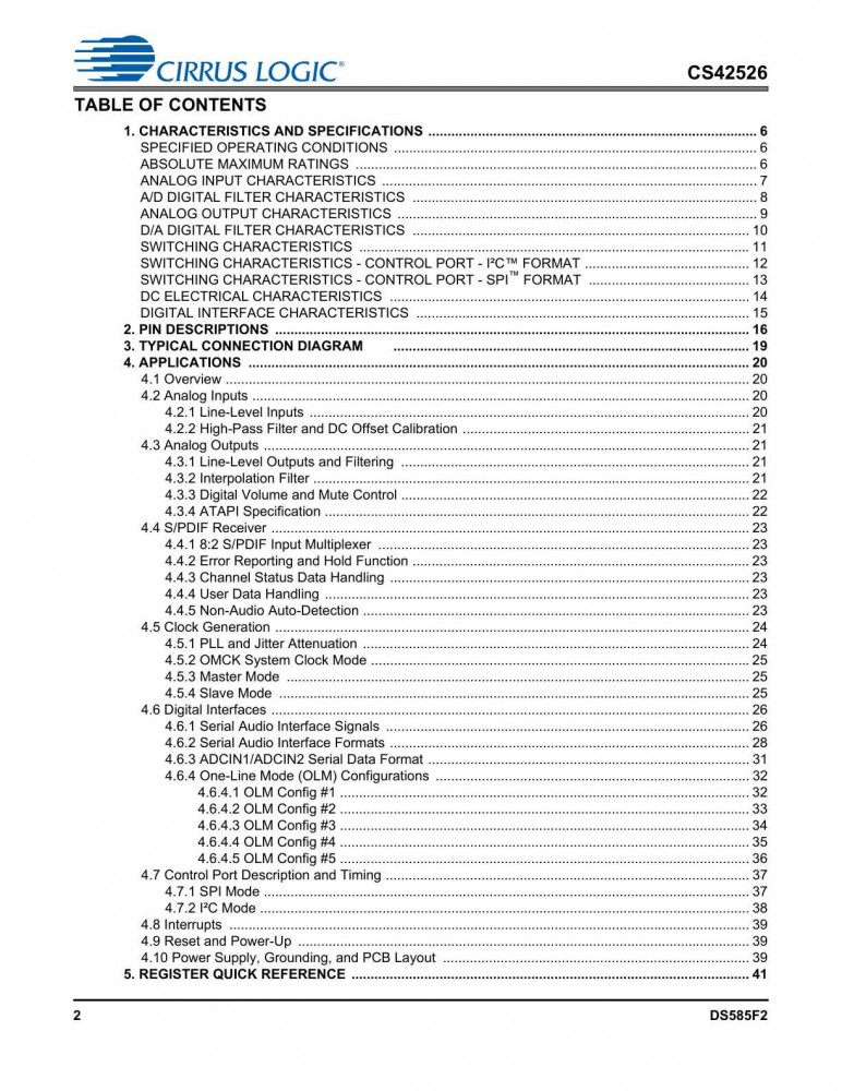 CS42526 technical document page 2