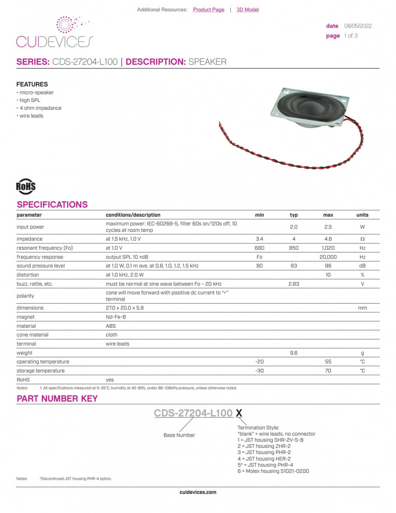 CDS-27204-L1003 datasheet page 1