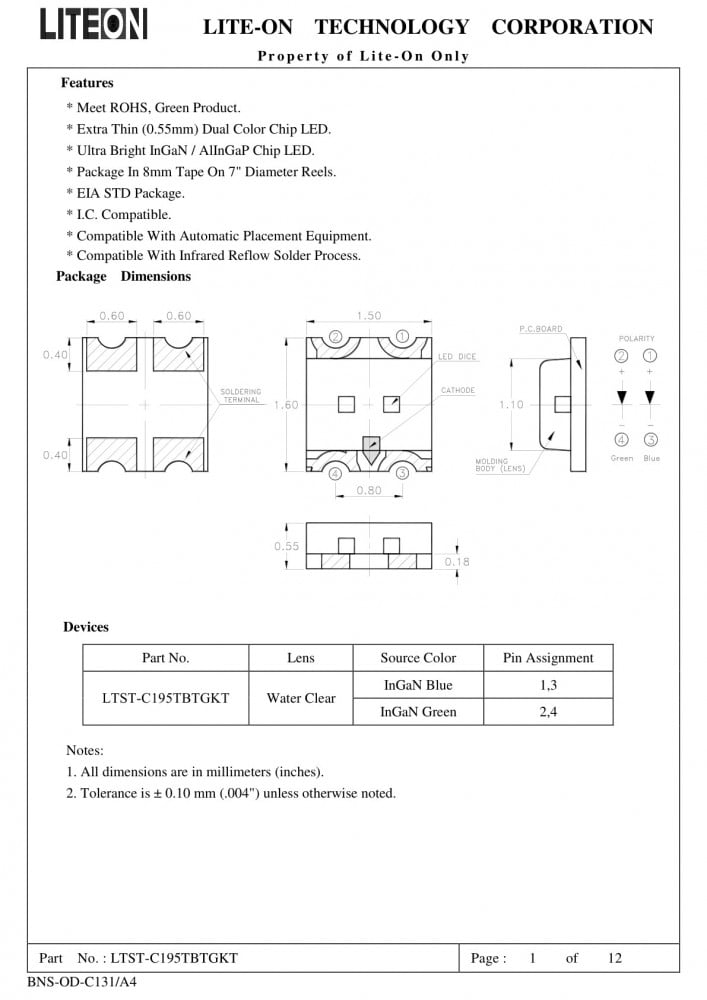 LTST-C195TBTGKT datasheet page 2