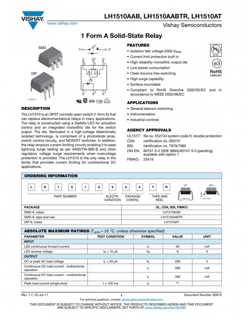 LH1510AAB datasheet page 1