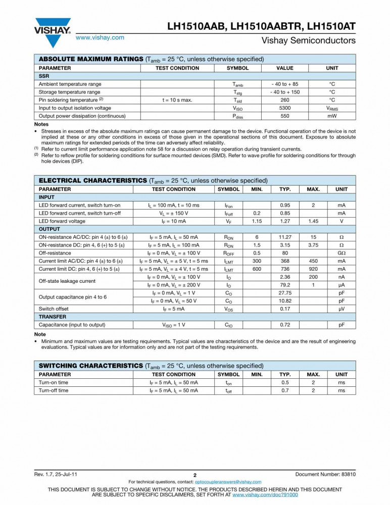 LH1510AAB datasheet page 2