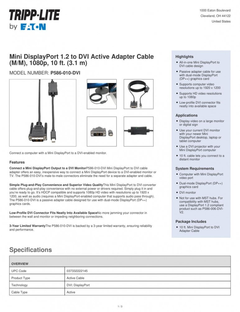 P586-010-DVI technical document page 1