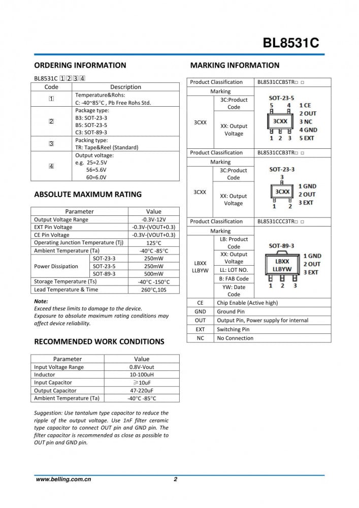 BL8531C datasheet page 2