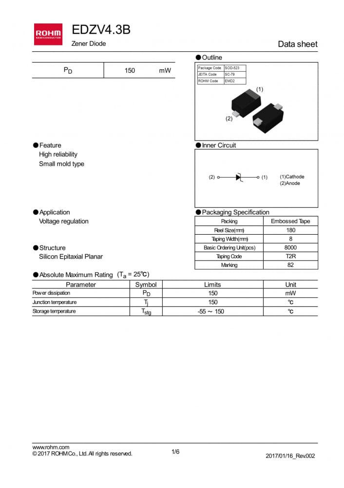 EDZVT2R4.3B datasheet page 1