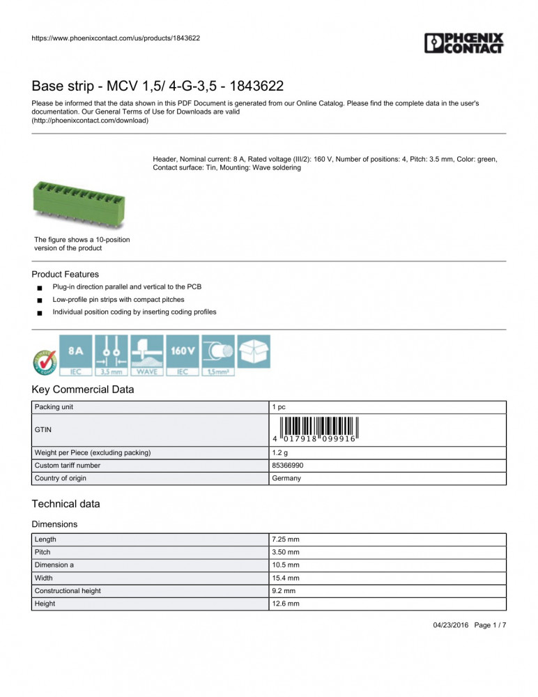Phoenix Contact 1843622 technical document page 1