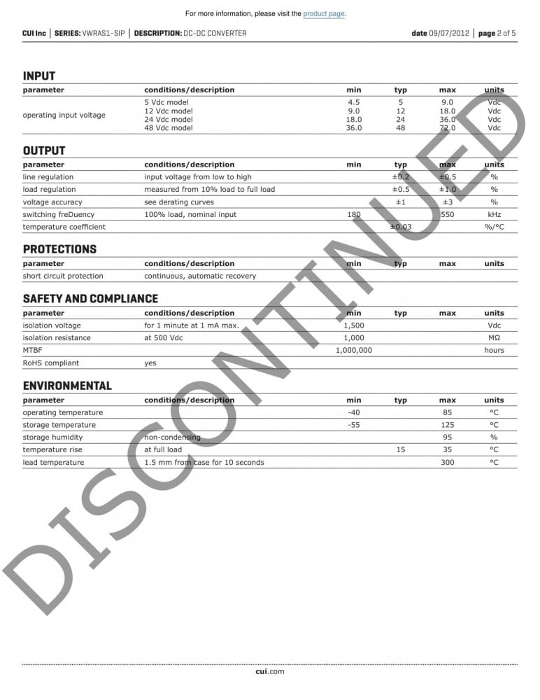 CUI VWRAS1-SIP datasheet page 2