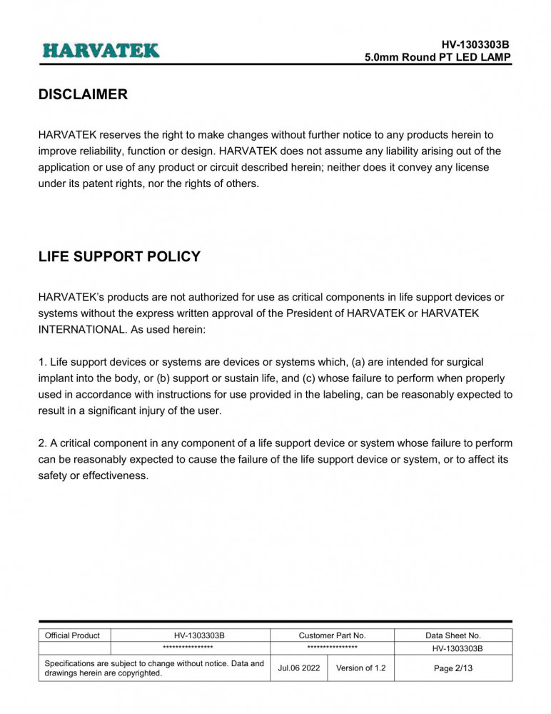 HV-1303303B datasheet page 2