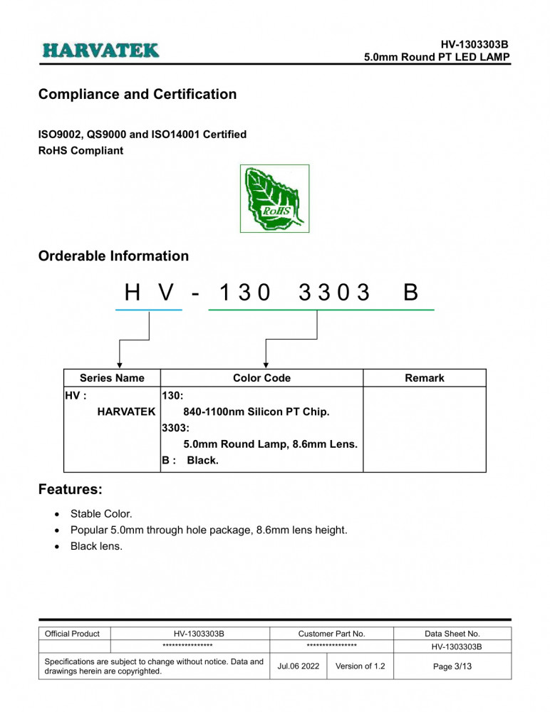 HV-1303303B datasheet page 3