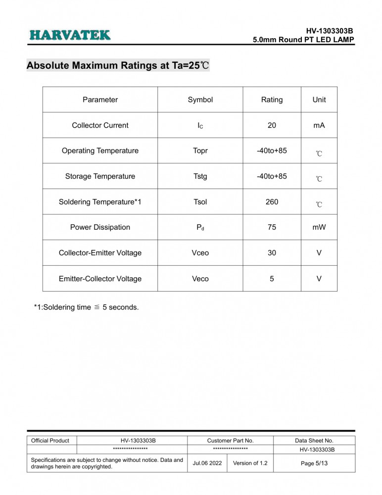 HV-1303303B datasheet page 5