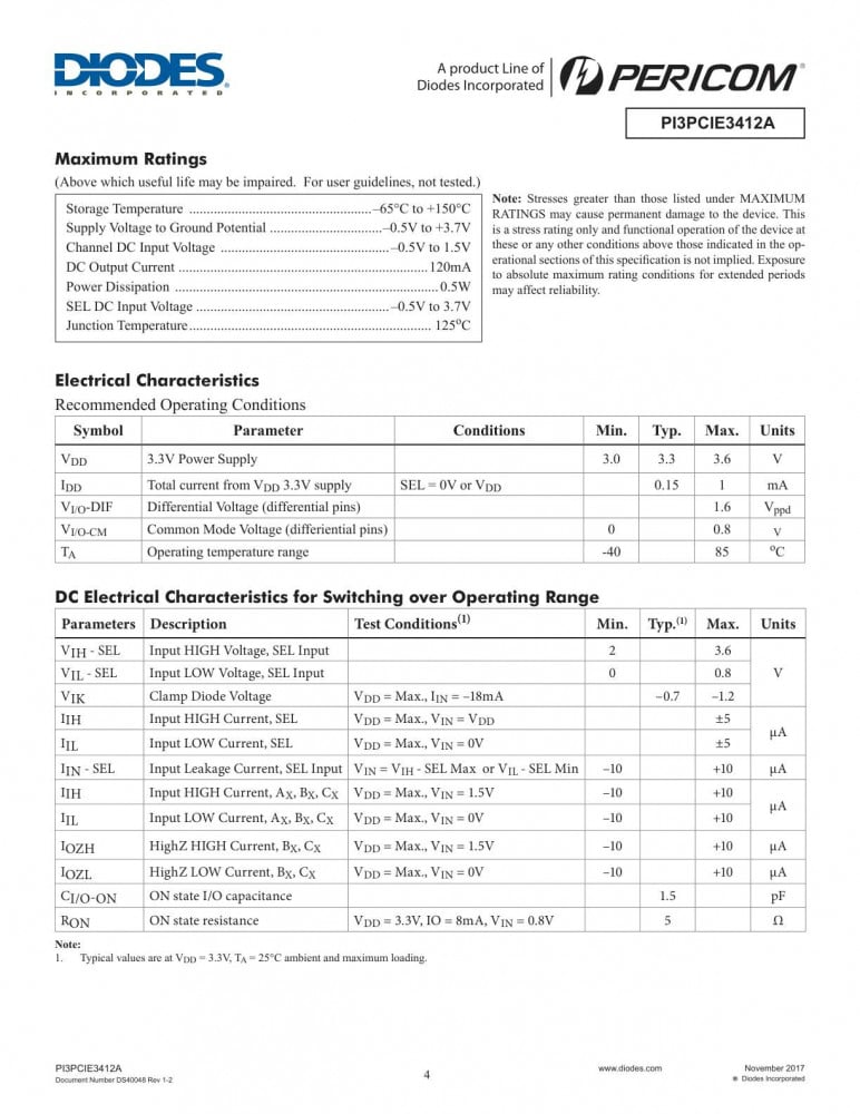 PI3PCIE3412A datasheet page 4