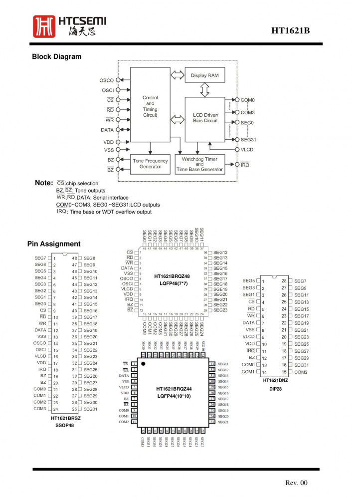 HT1621BRQZ44 datasheet page 2