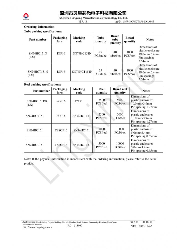 SN74HC151DR(LX) datasheet page 3