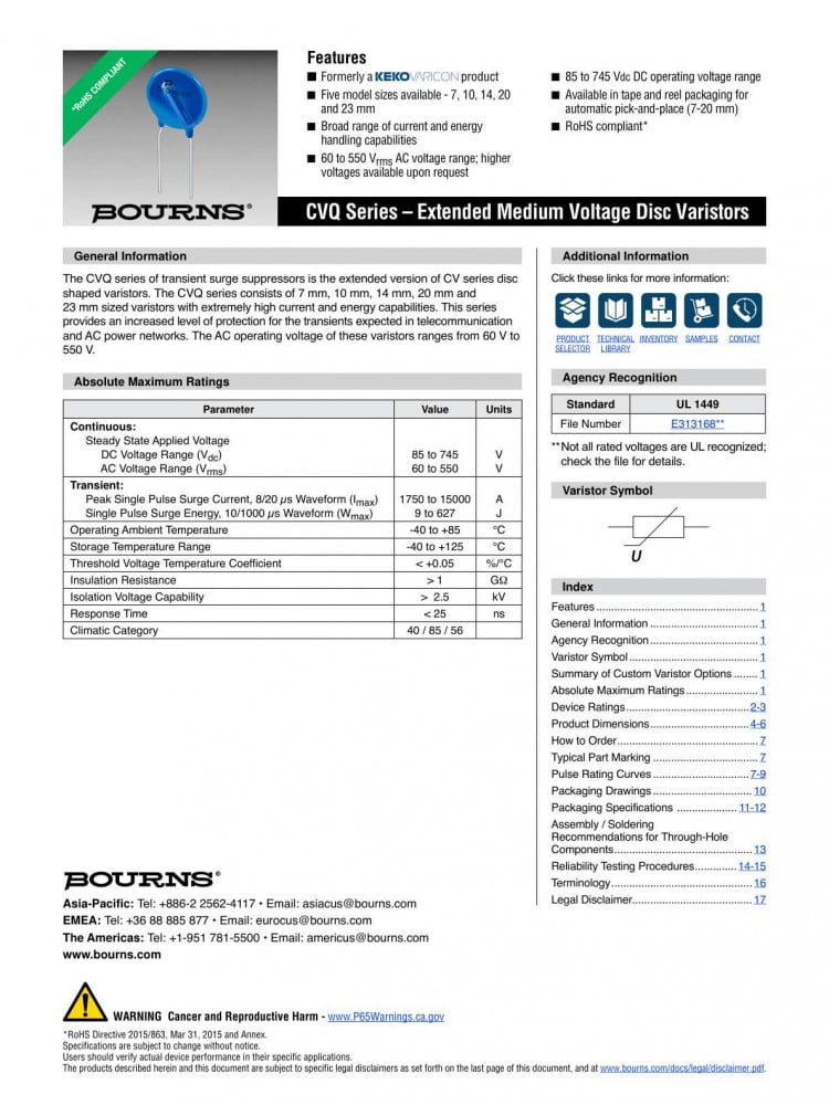 Bourns CVQ datasheet page 1