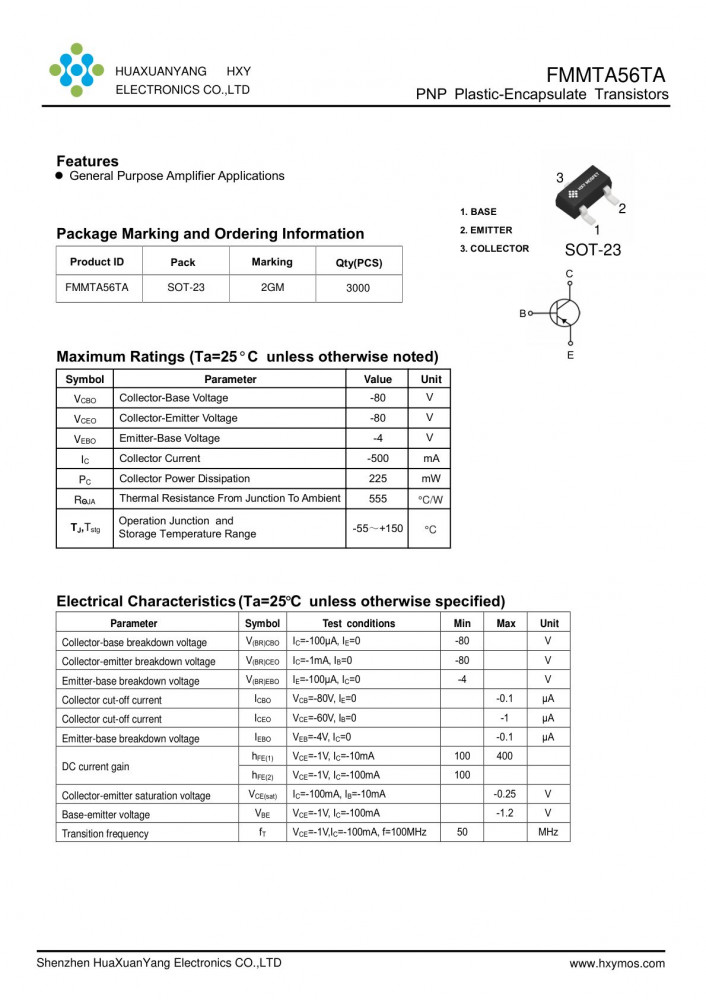 FMMTA56TA-HXY datasheet page 1