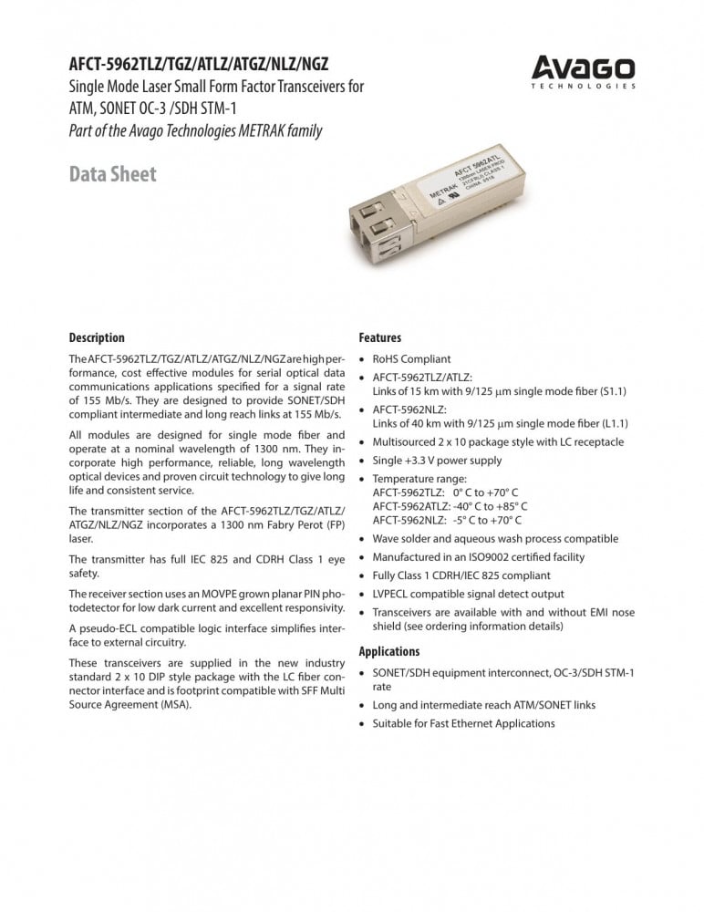 AFCT-5962ATGZ datasheet page 1