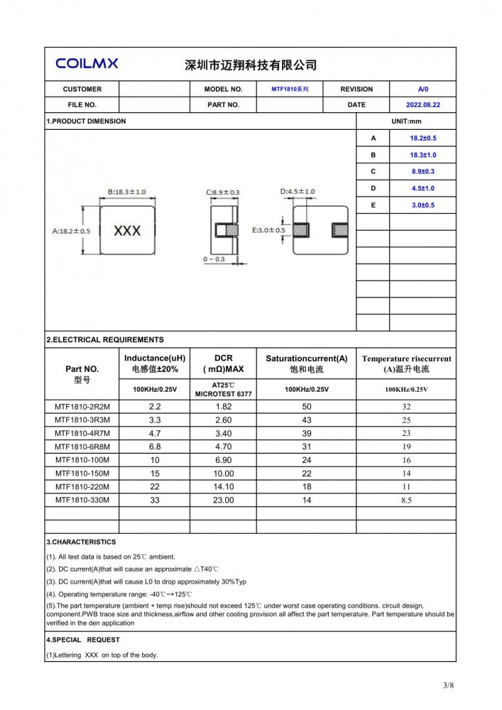 COILMX MTF1810-3R3M datasheet page 3