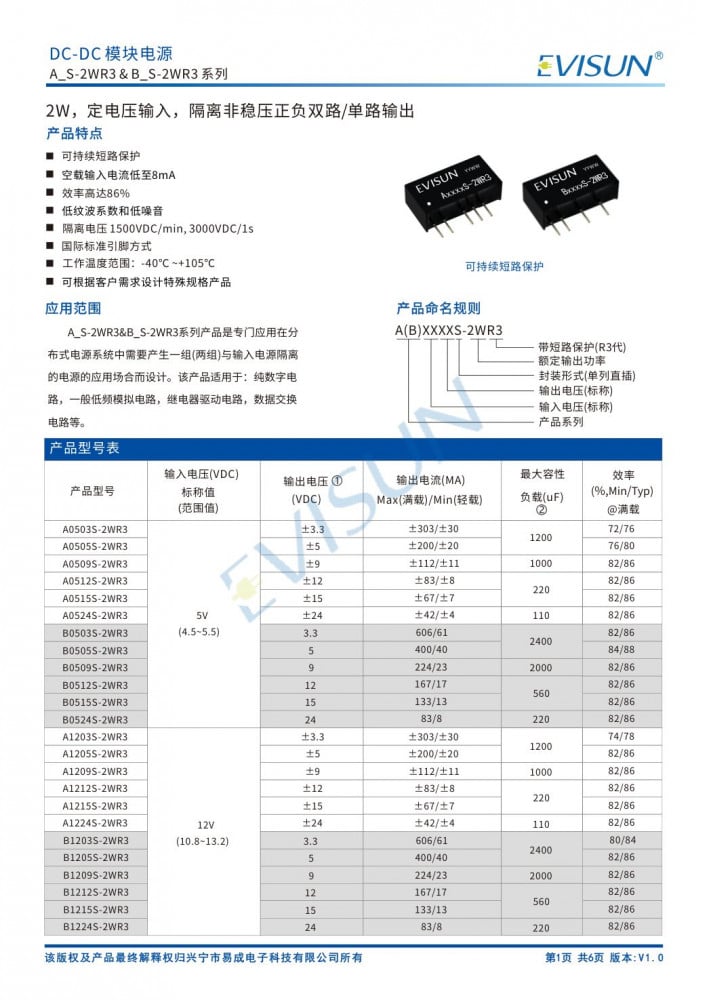 EVISUN A1203S-2WR3 datasheet page 1