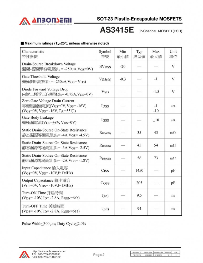 AS3415E technical document page 2