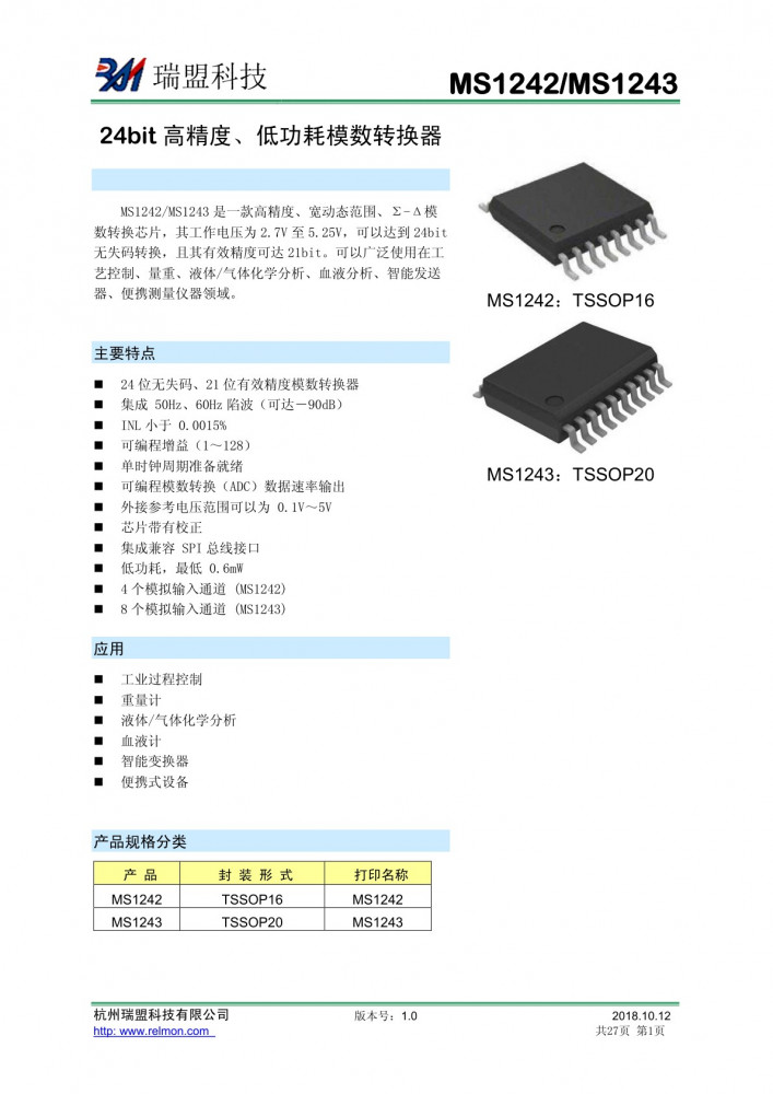 MS1242 datasheet page 1