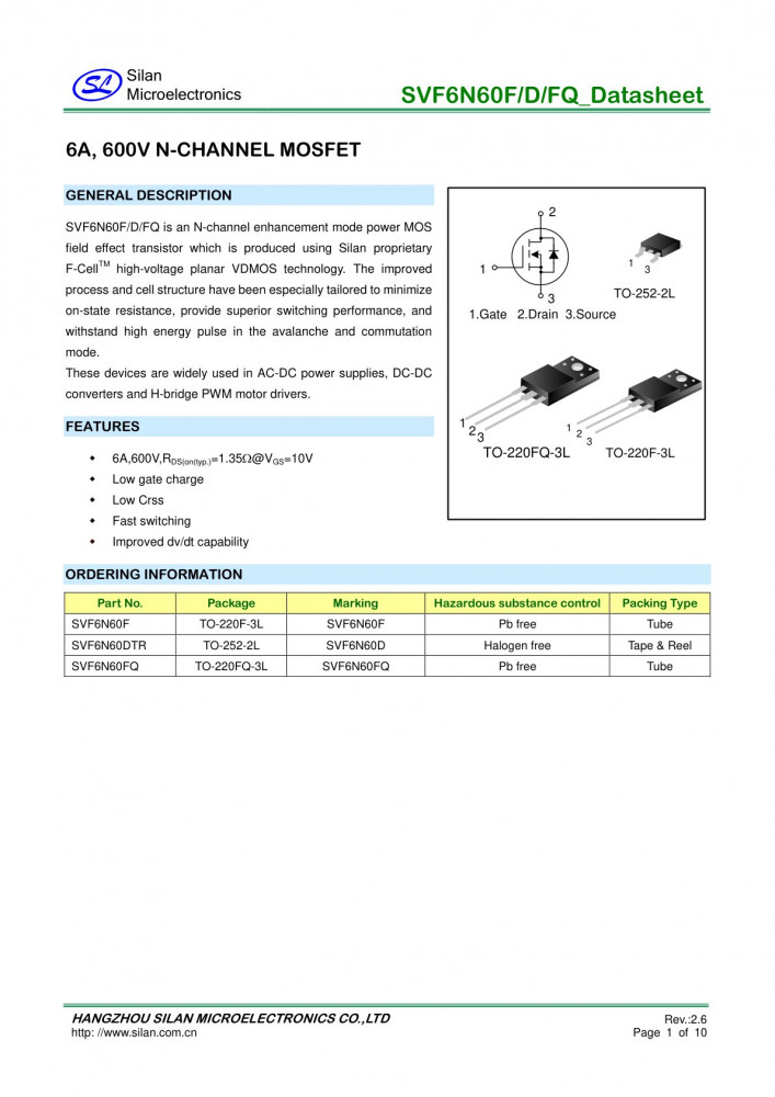 SVF6N60D datasheet page 1