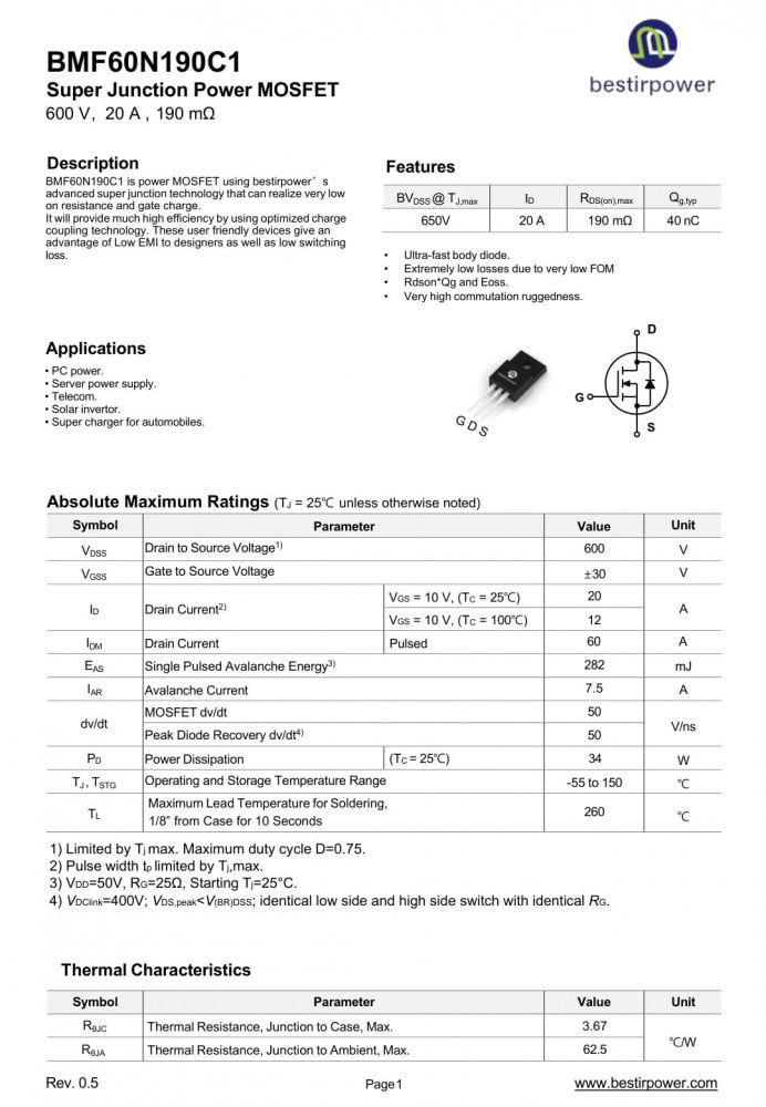 BMF60N190C1 datasheet page 1
