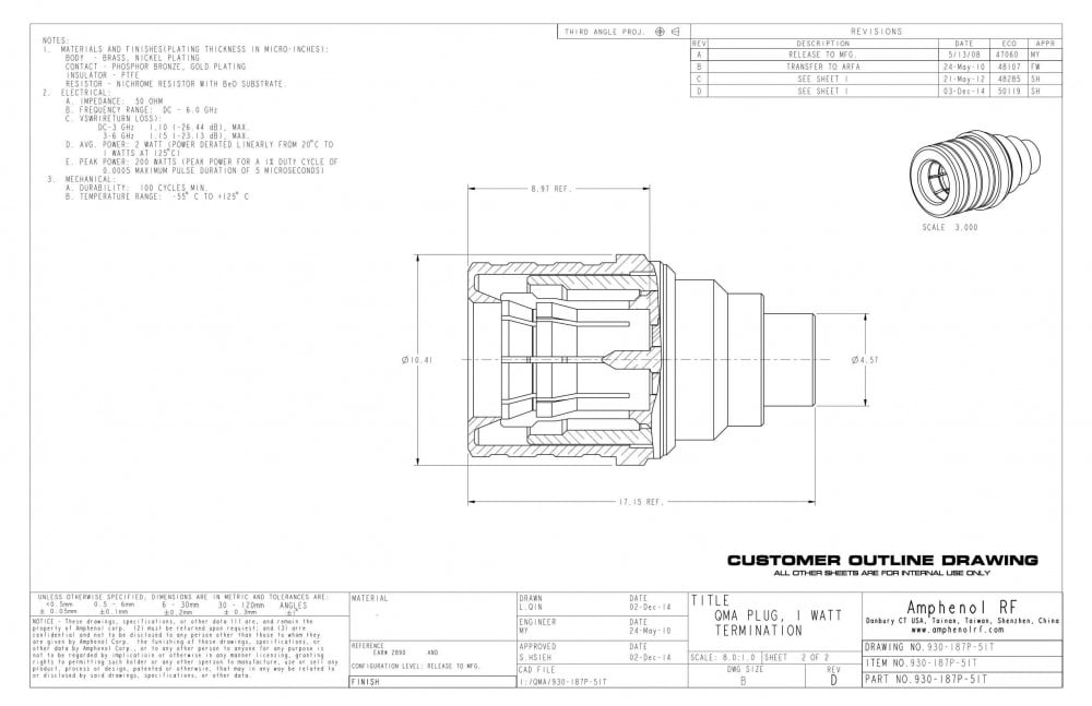 Amphenol 930-187P-51T technical drawing page
