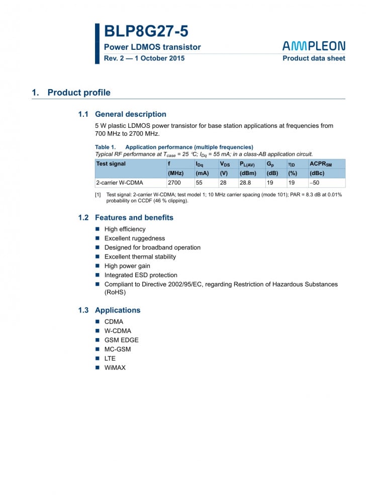 BLP8G27-5Z datasheet page 1