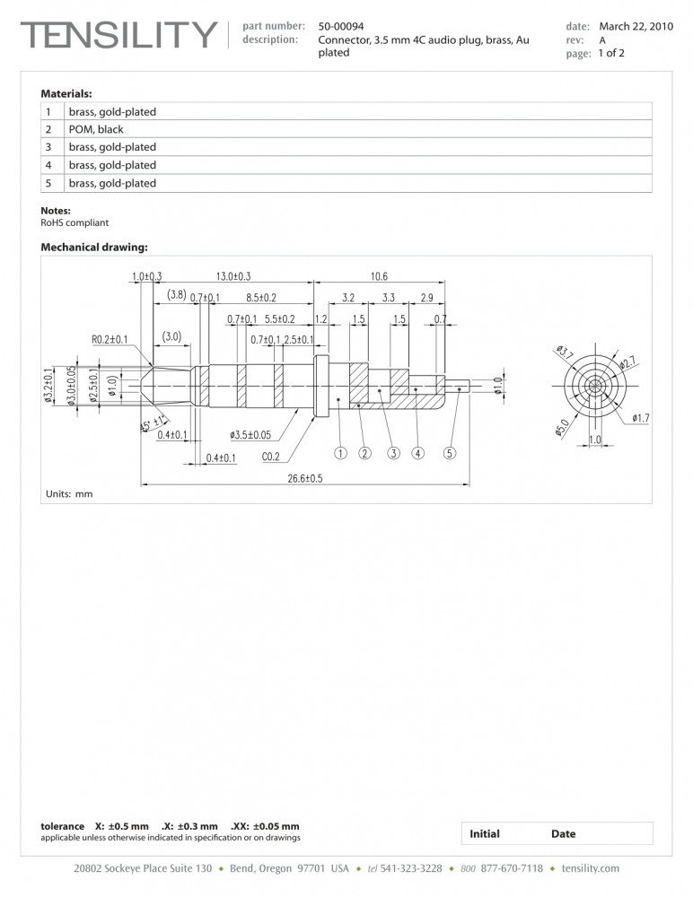 Technical document page 1 for Tensility International 50-00094