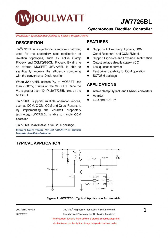 JW7726BL datasheet page 1