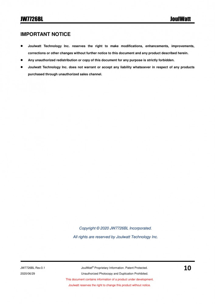 JW7726BL datasheet page 10