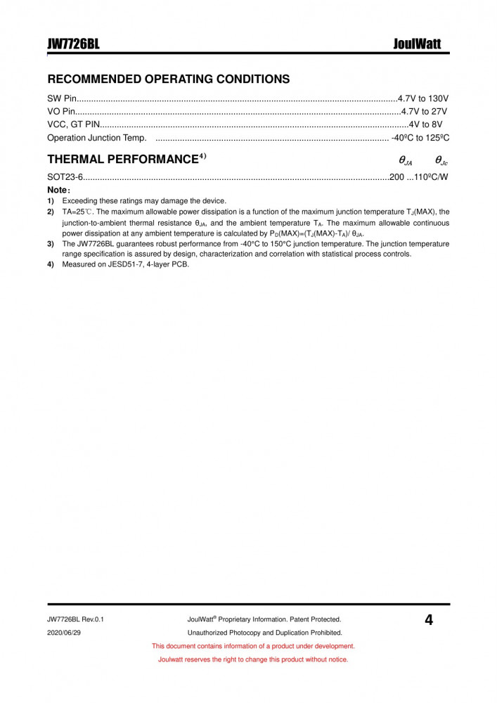 JW7726BL datasheet page 4