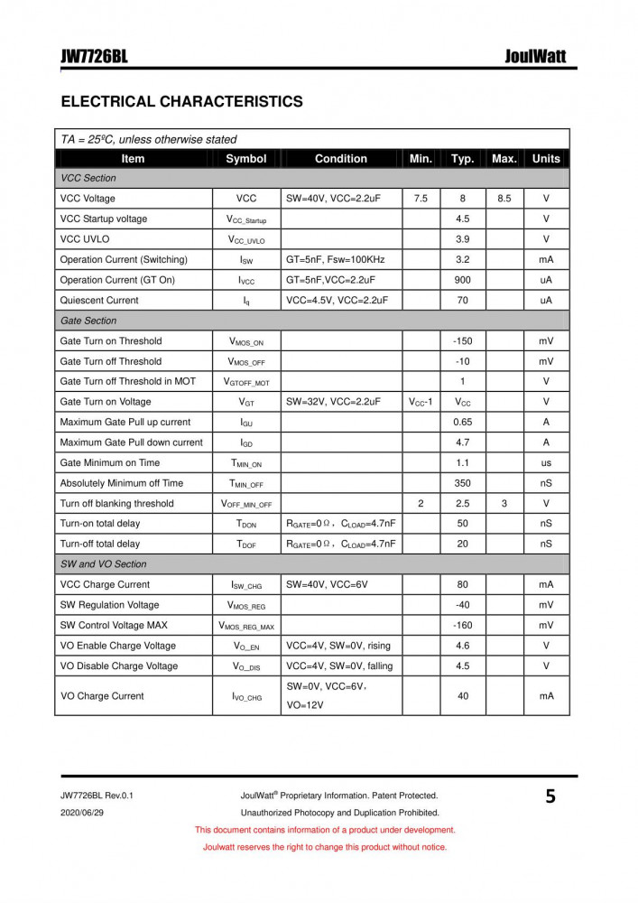 JW7726BL datasheet page 5