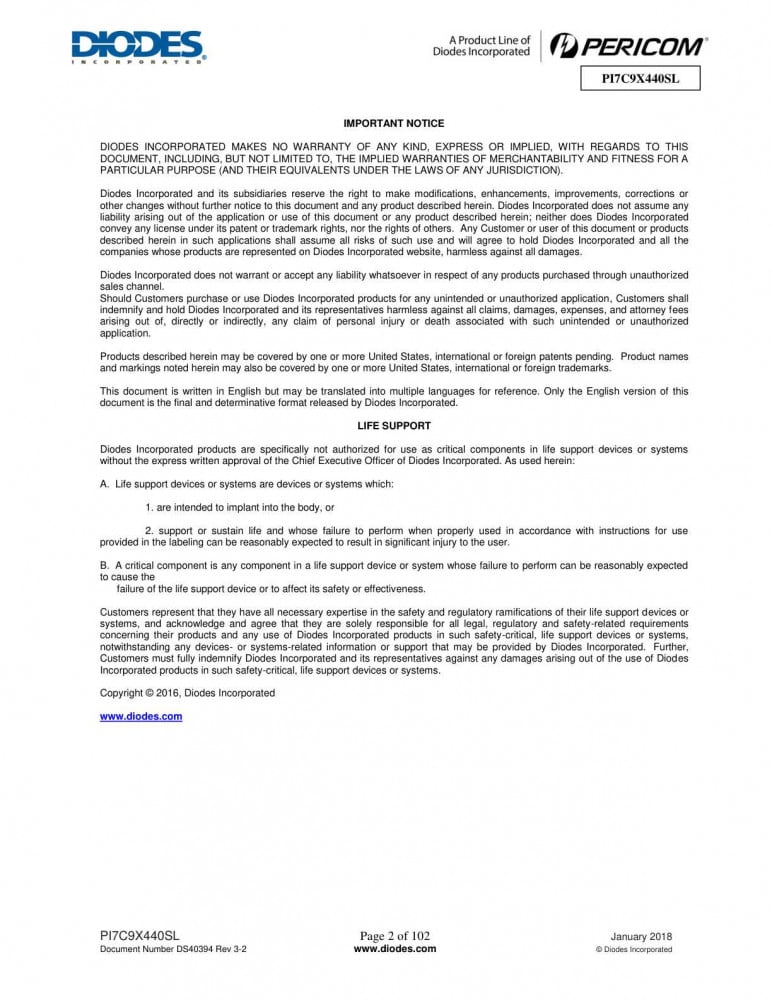 PI7C9X440SLBFDE datasheet page 2