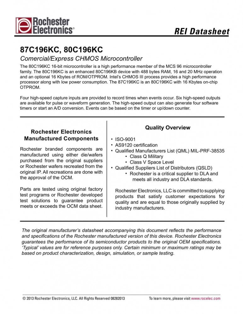 TN87C196KC-20 datasheet page 1