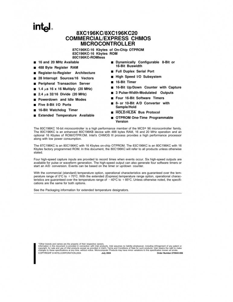 TN87C196KC-20 datasheet page 2