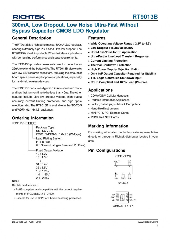 RT9013B datasheet page 1