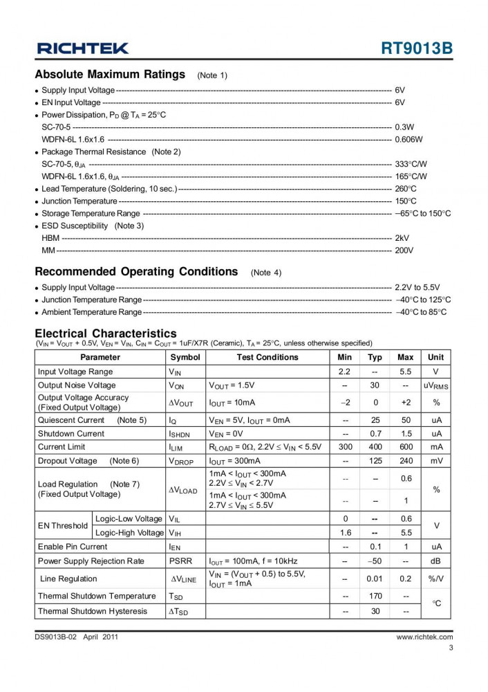 RT9013B datasheet page 3