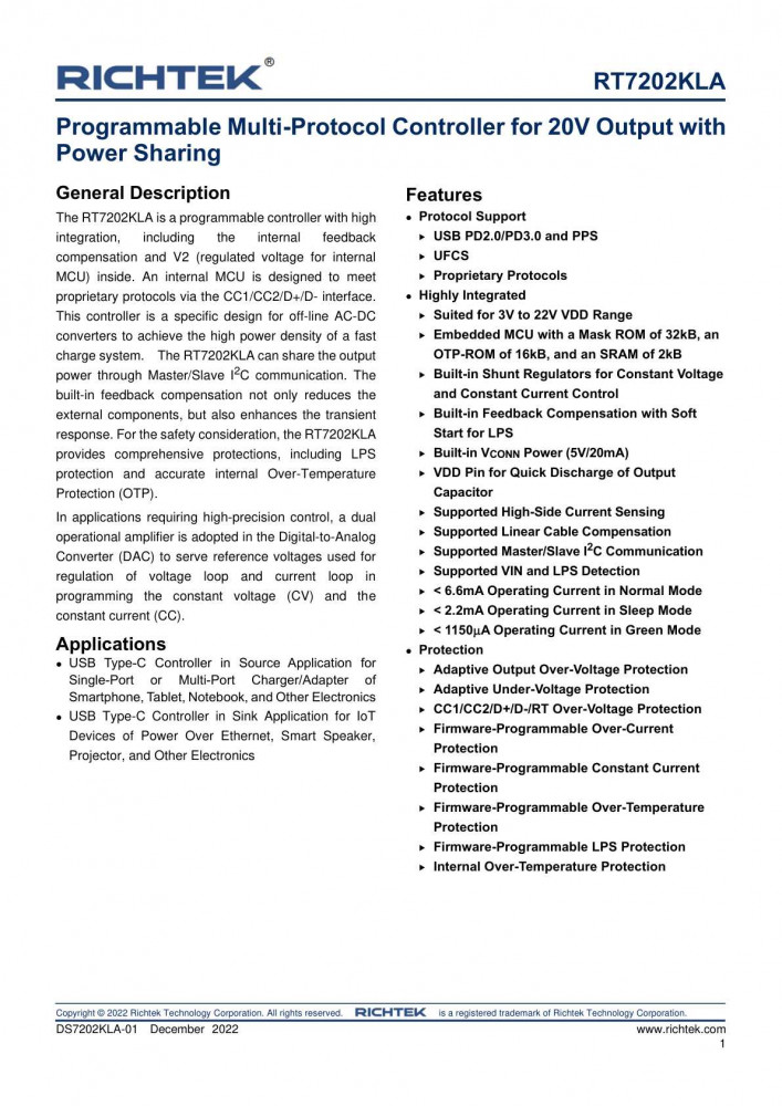 RT7202KLA datasheet page 1