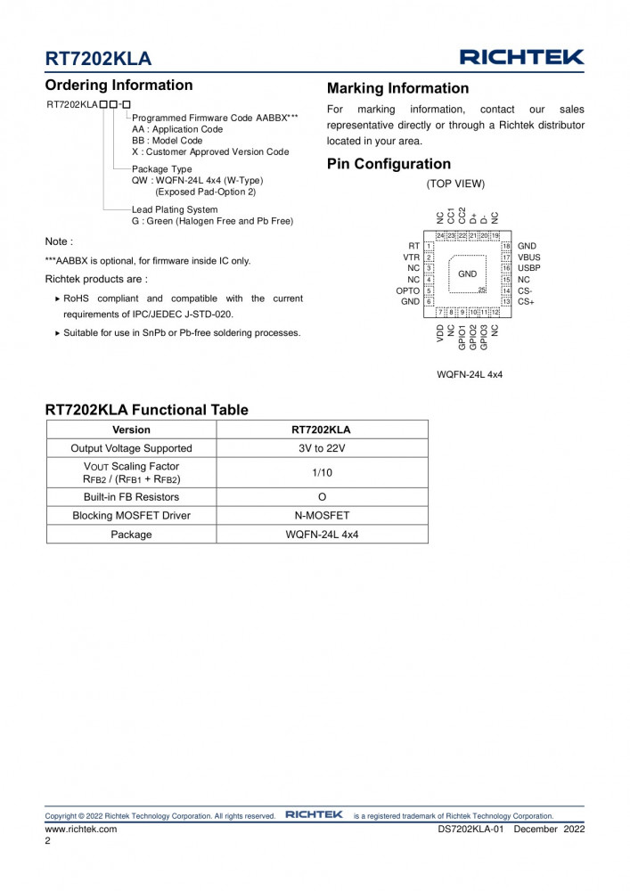 RT7202KLA datasheet page 2
