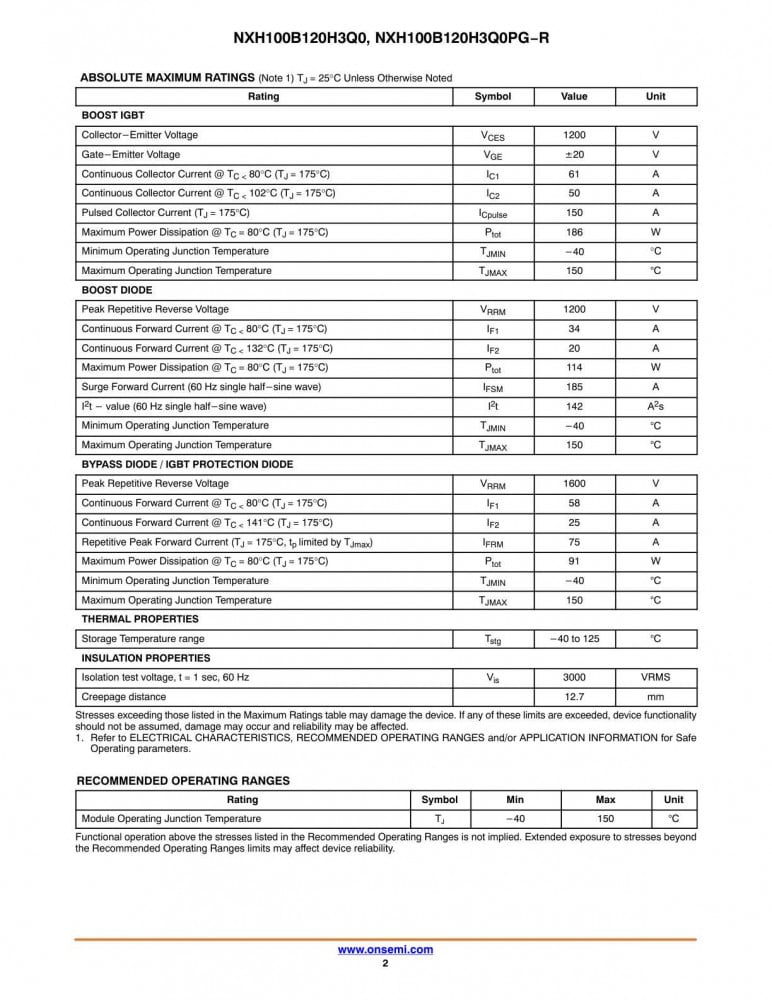 NXH100B120H3Q0STG datasheet page 2