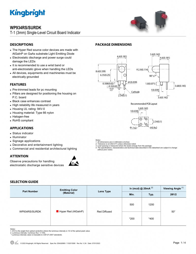 WP934RS/SURDK datasheet page 1