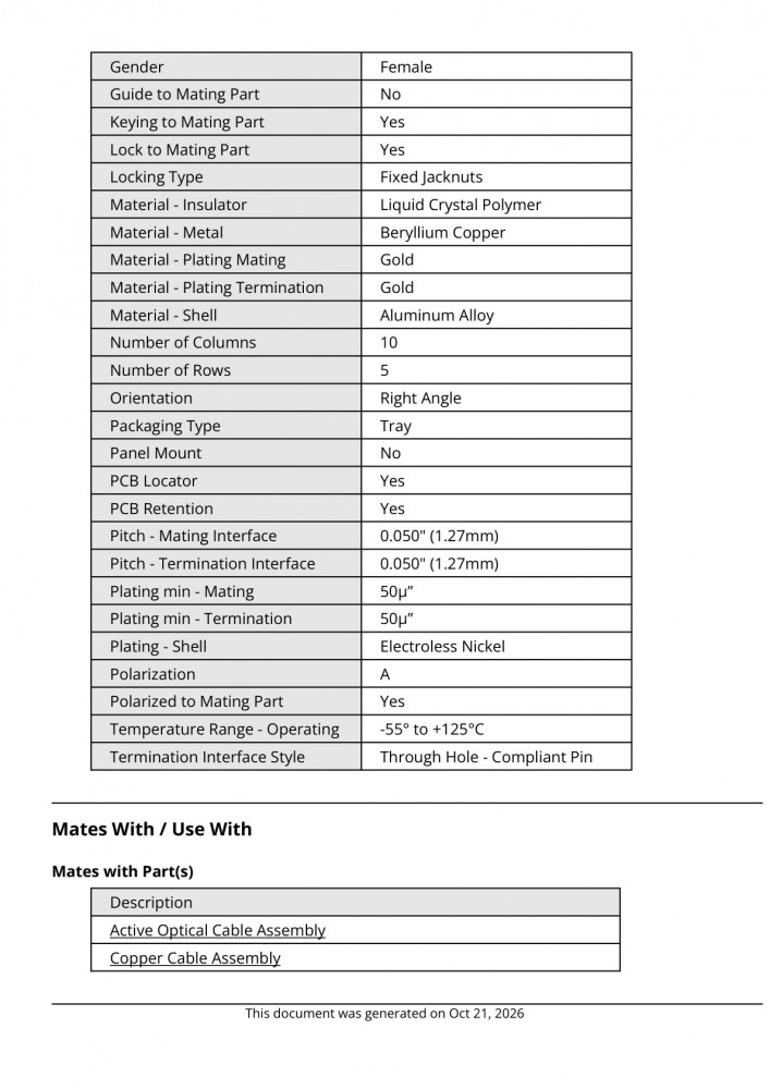 Technical document image 2 for MOLEX VTRAF-05-10-50-00-00-NE