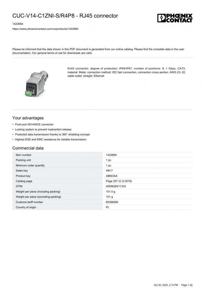 Phoenix Contact 1422664 technical document page 1